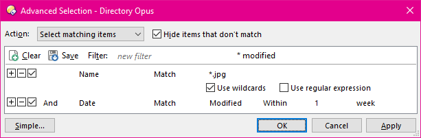 Advanced Selection [Directory Opus Manual]